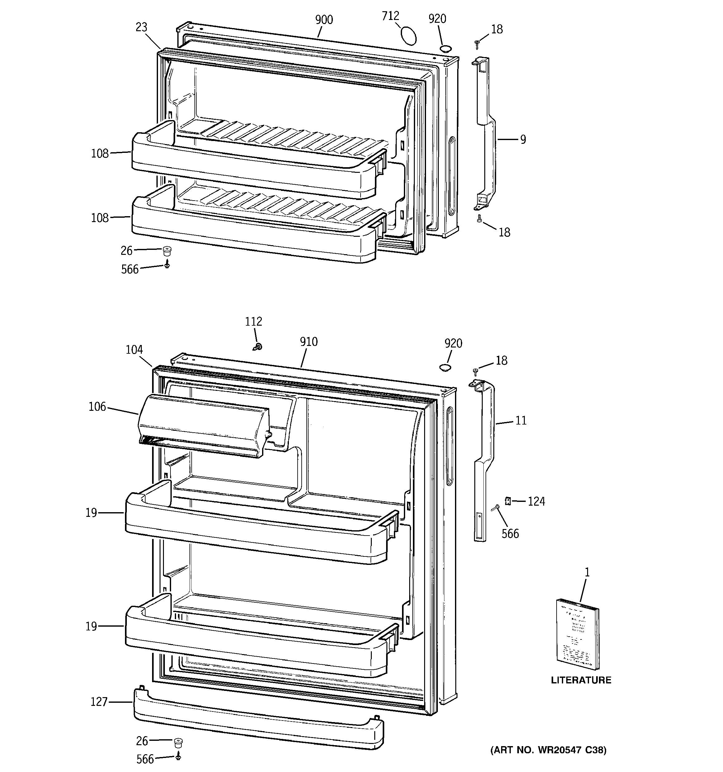 GTH18GBDCRWW Refrigerator 18.1 Cubic Feet Top Freezer General Electric General Electric Appliance Parts